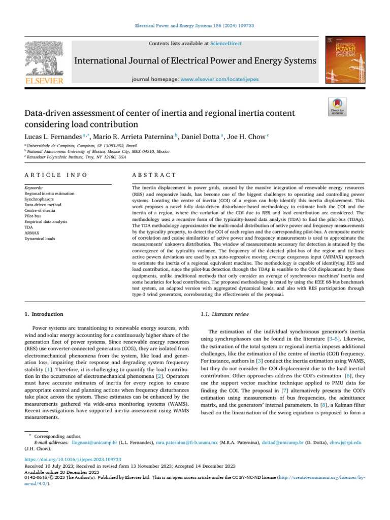 Data Driven Assessment Of Center Of Inertia And Regional Inertia Content Pdf Spectral