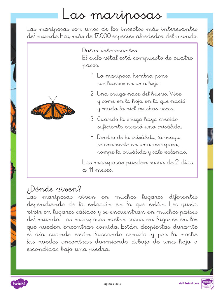 ES T L 4610 Las Mariposas Comprension Lector Ver 1 | PDF | Mariposa ...