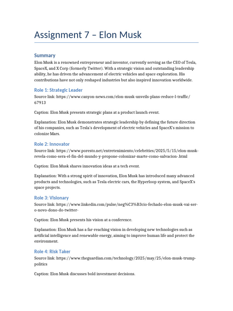 Assignment 7 Elon Musk | PDF