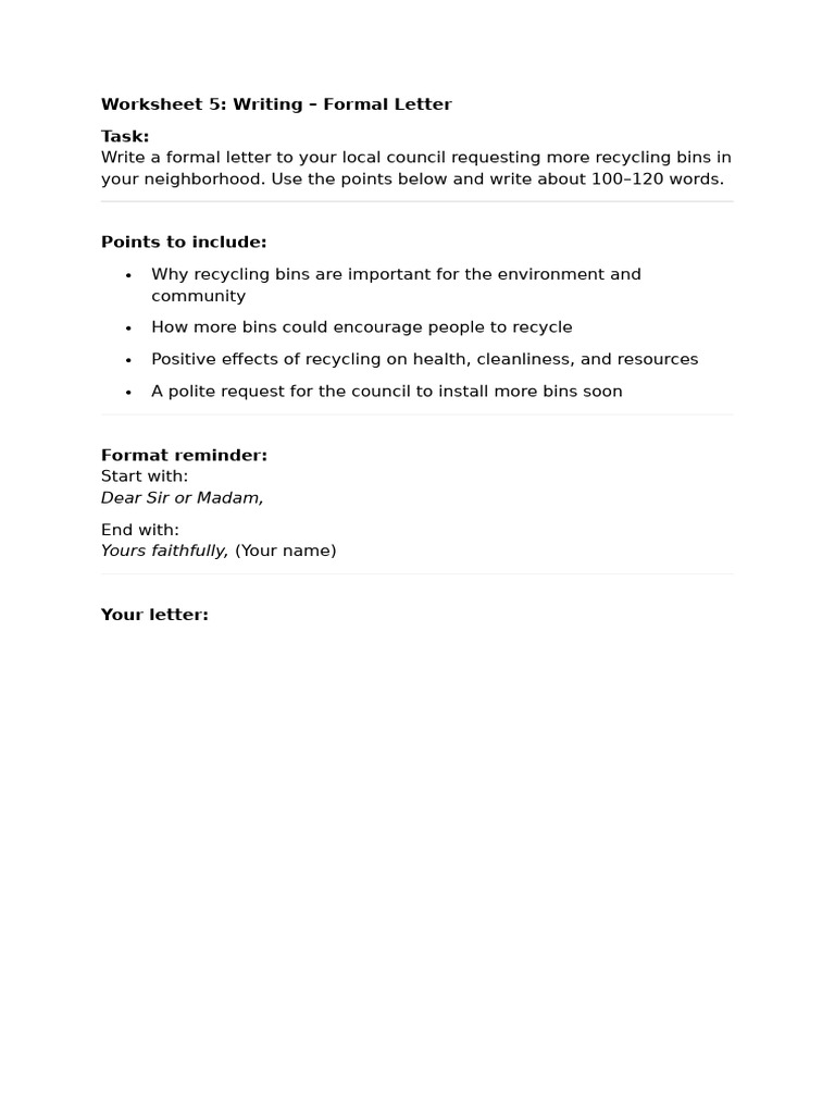 Worksheet 5 IGCSE Formal Writing | PDF