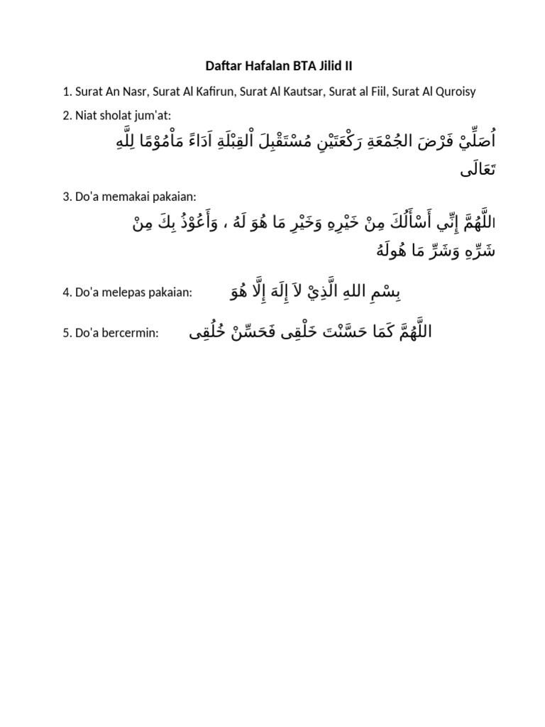 Daftar Hafalan BTA Jilid II | PDF