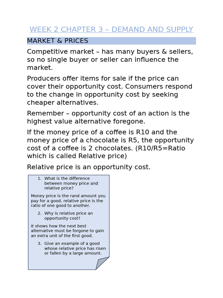 Economics Notes Week 1-2 | PDF | Supply (Economics) | Economic Surplus