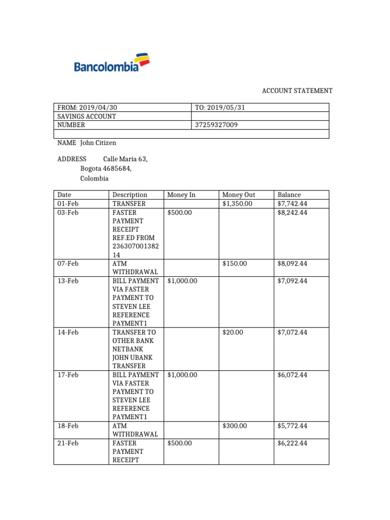 Bancolombia Account Statement | PDF