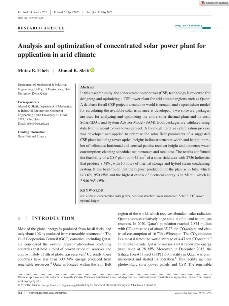 Energy Science Engineering - 2021 - Elbeh - Analysis and Optimization ...