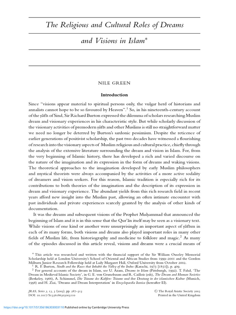 The Religious and Cultural Roles of Dreams and Visions in Islam | PDF ...