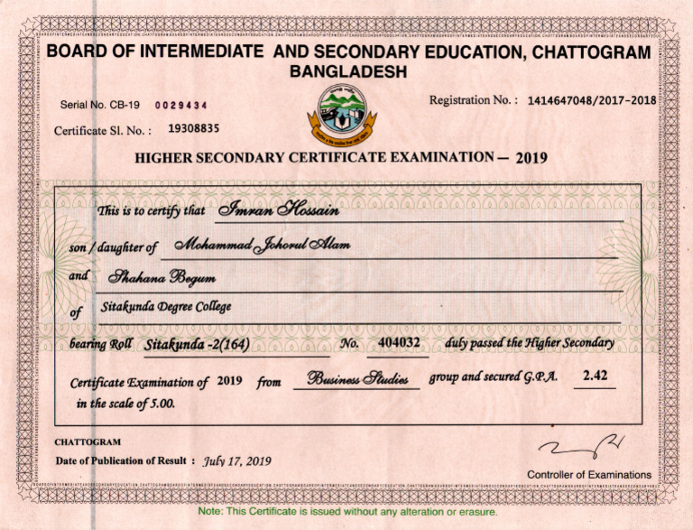 HSC Certificate | PDF
