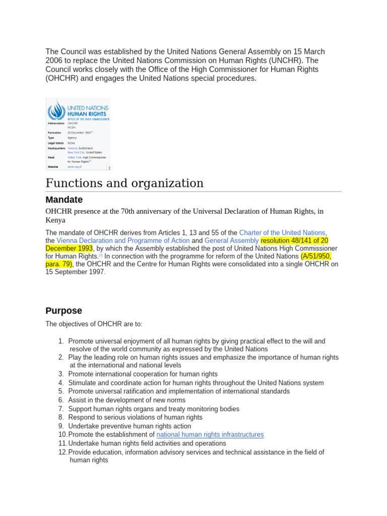 Functions and Organization: Mandate | PDF | Human Rights | United Nations