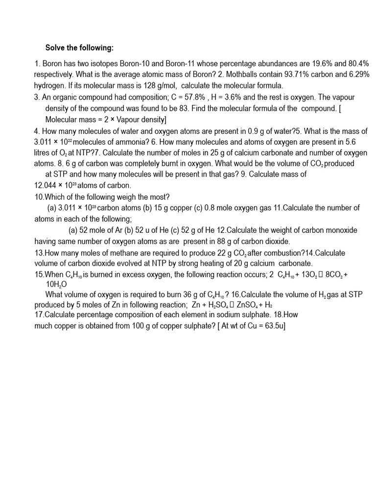 11 Chem CHP 1-Numerical Worksheet | PDF
