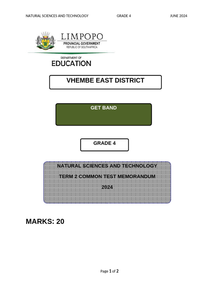 Grade 4 NST Term 2 Test Memo 2024 | PDF