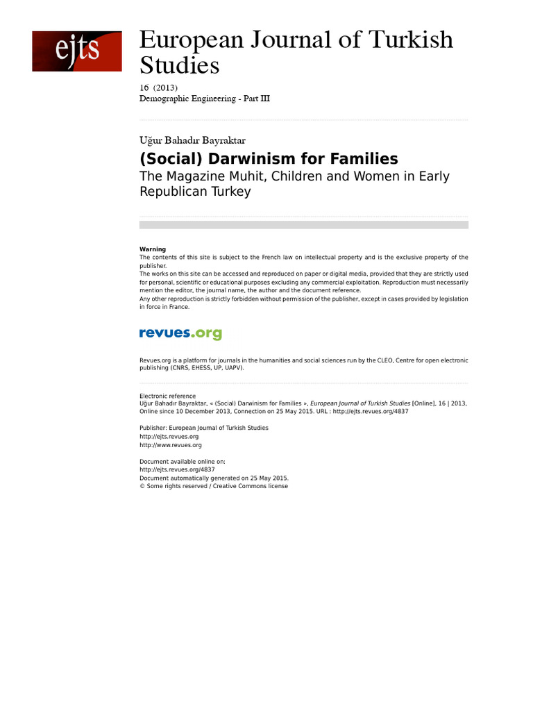 Social Darwinism in Early Republican Turkey | PDF | Darwinism | Eugenics