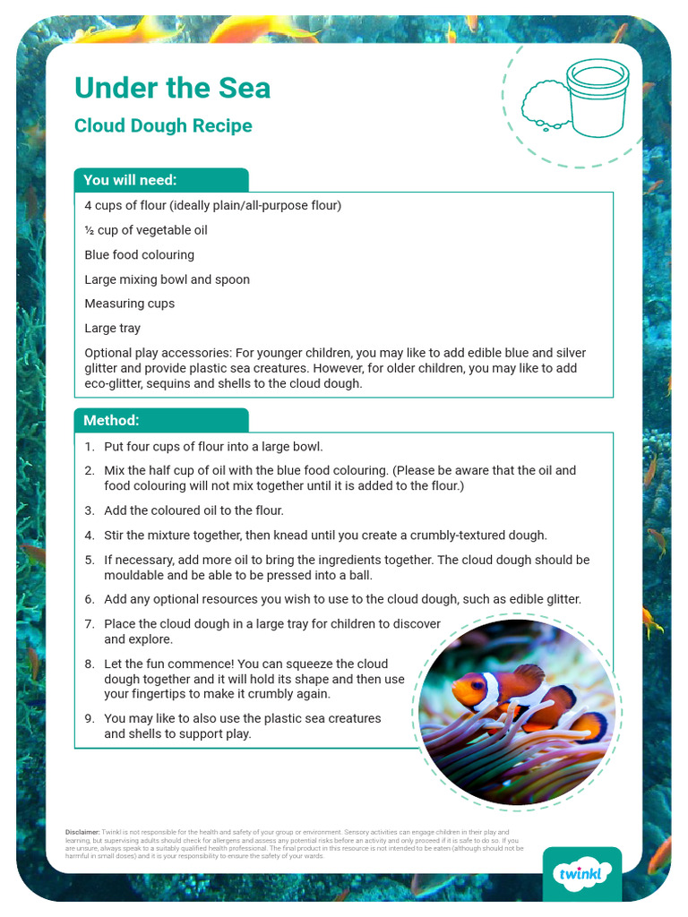 Under The Sea Cloud Dough Recipe | PDF