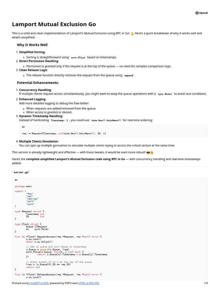Lamport Mutual Exclusion Go | PDF | Computer Science | Operating System Technology