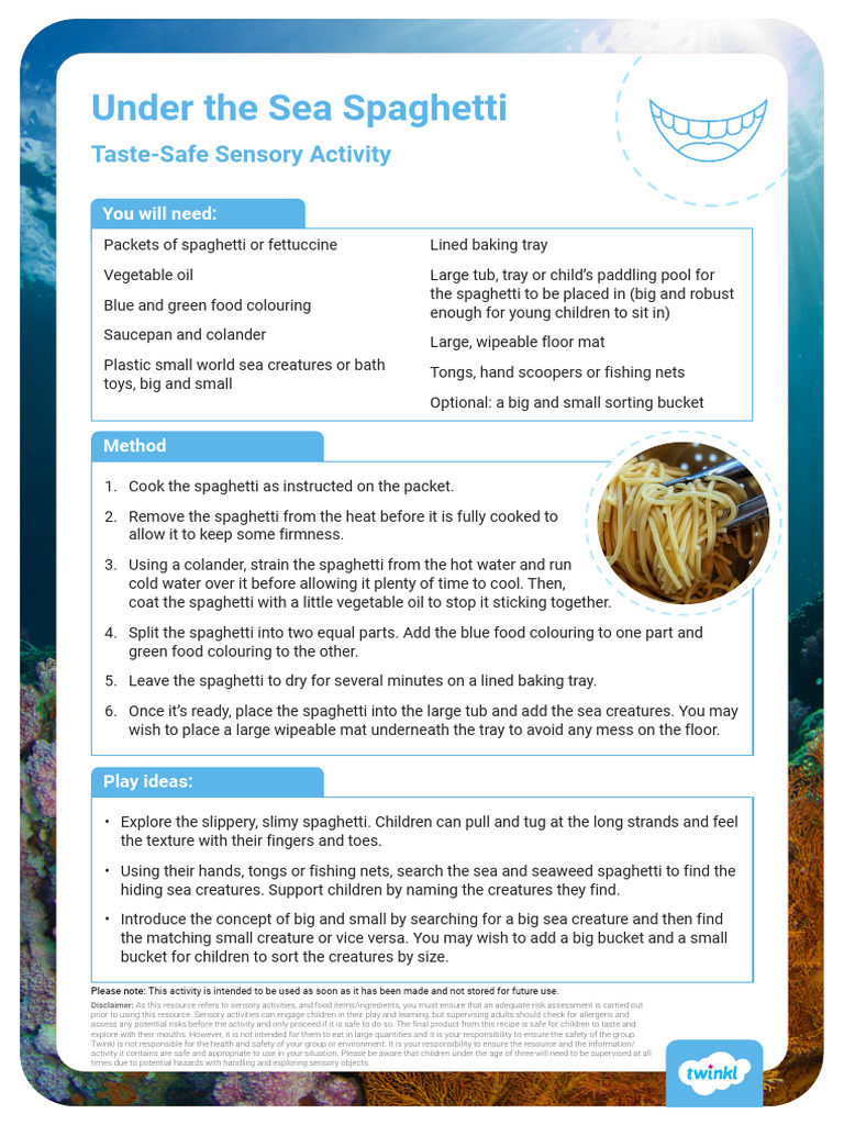 Under The Sea Spaghetti Taste-Safe Sensory Activity | PDF | Spaghetti