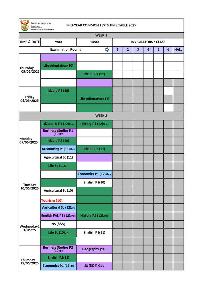 Time Table Term 2 2025 - 1 | PDF | Science | Mathematics