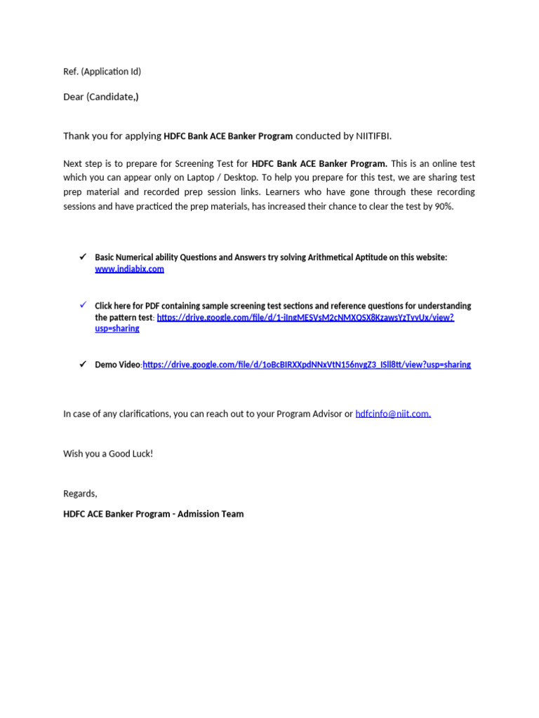 HDFC ACE Banker Program Test Prep Guide | PDF