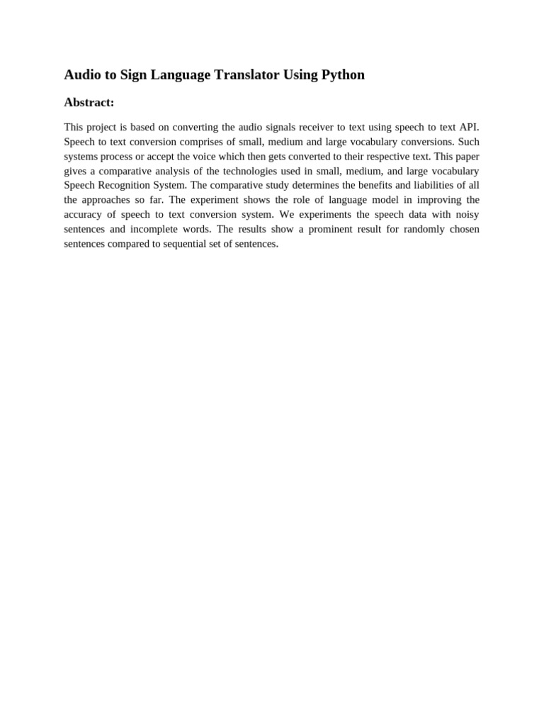 Audio Speech To Sign Language Converter Master Complete Document | PDF ...