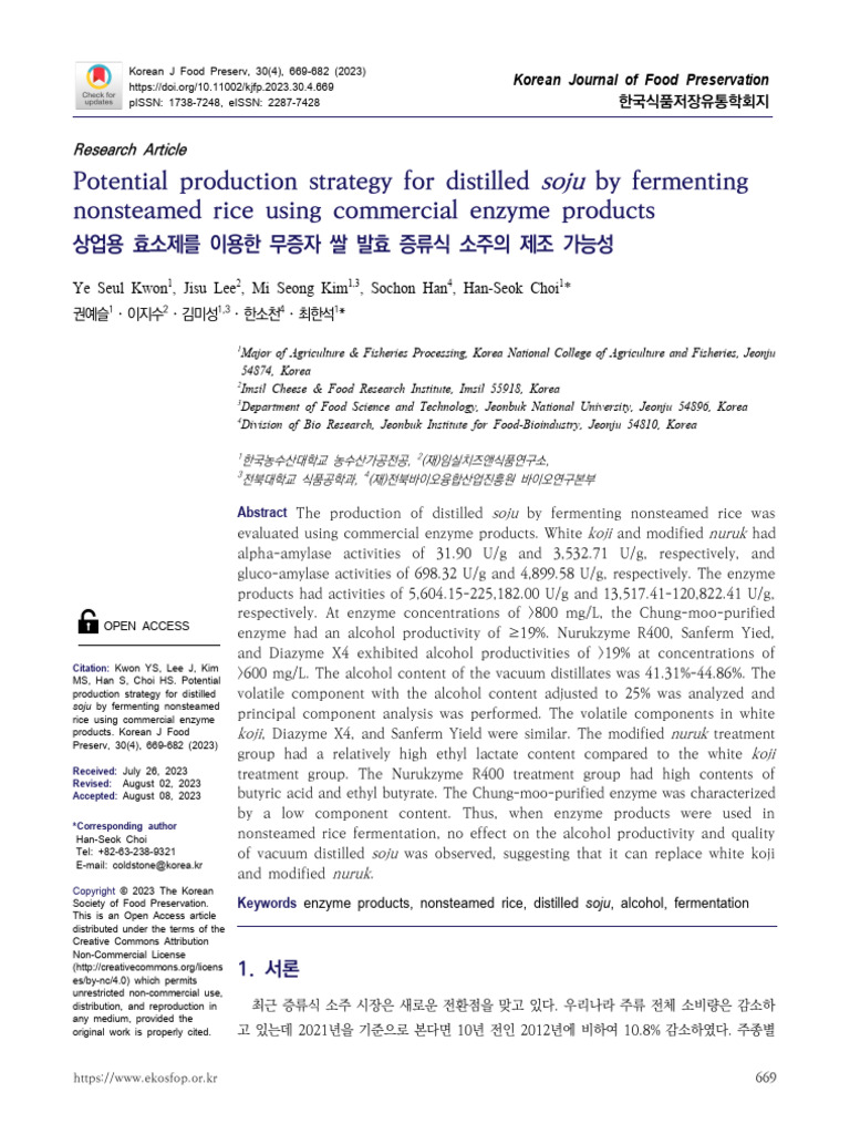 Potential Production Strategy For Distilled Soju by Fermenting ...