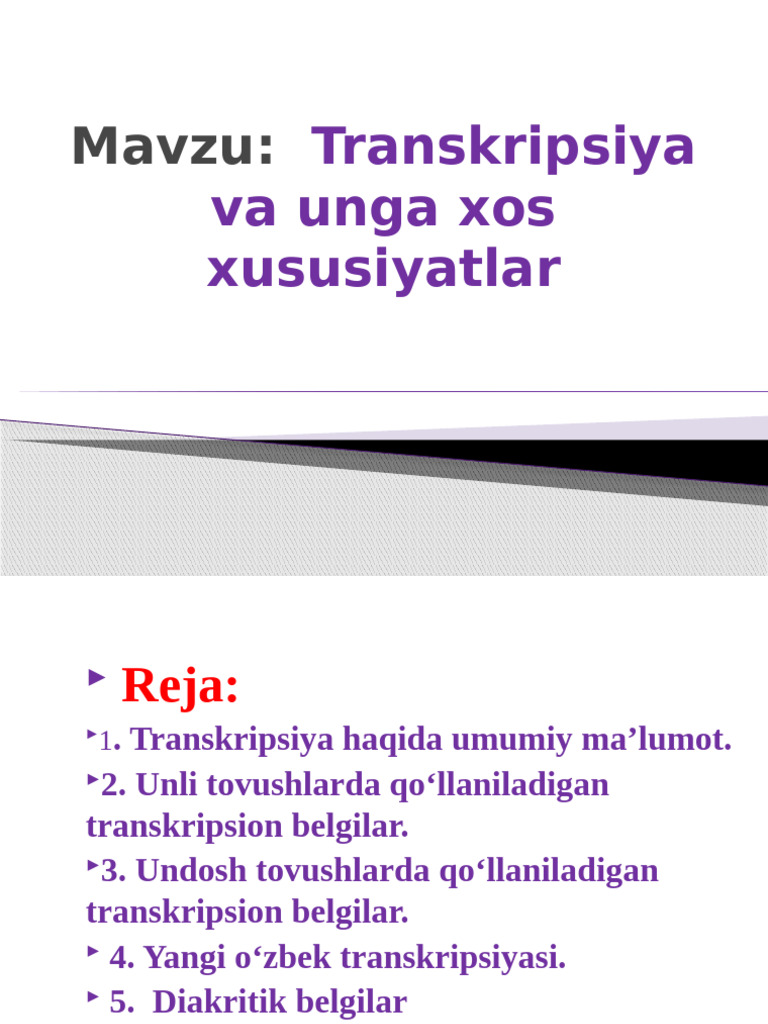 Transkripsiya Va Unga Xos Xususiyatlar | PDF
