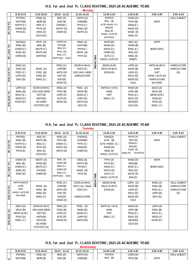 HS Class Routine 2025-26 | PDF
