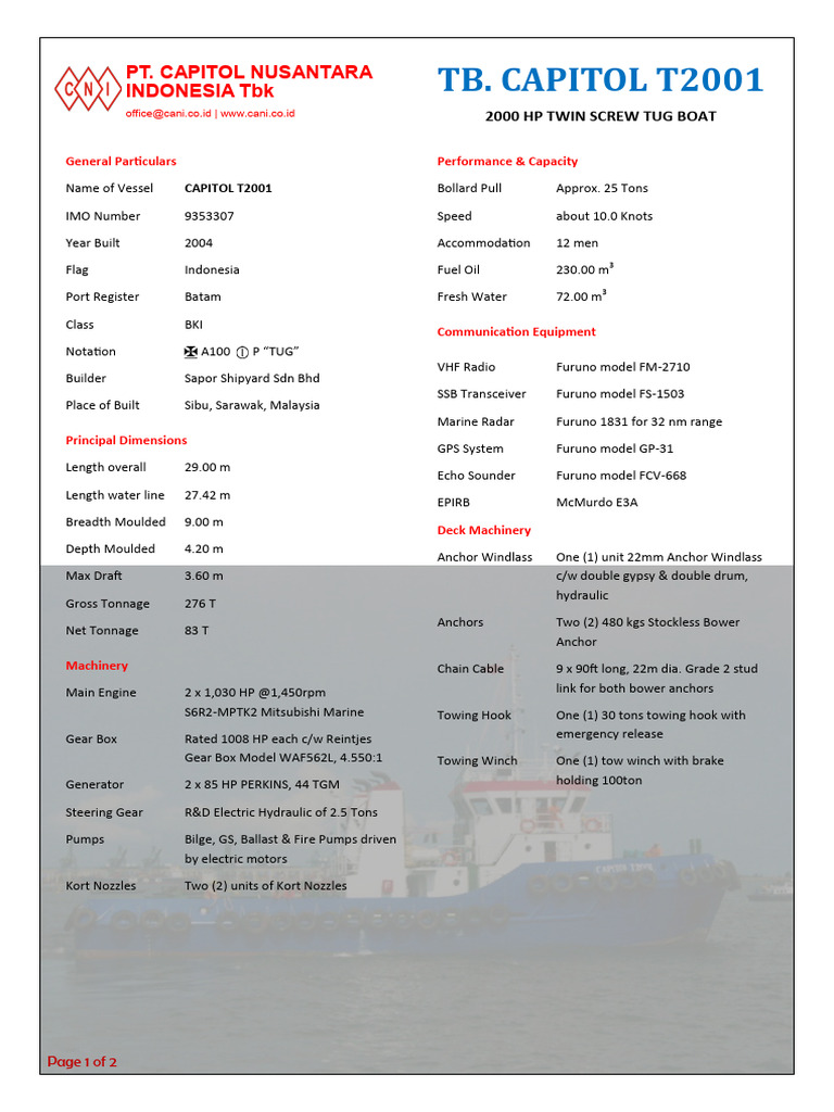 CAPITOL T2001, Particulars | PDF | Anchor | Tugboat