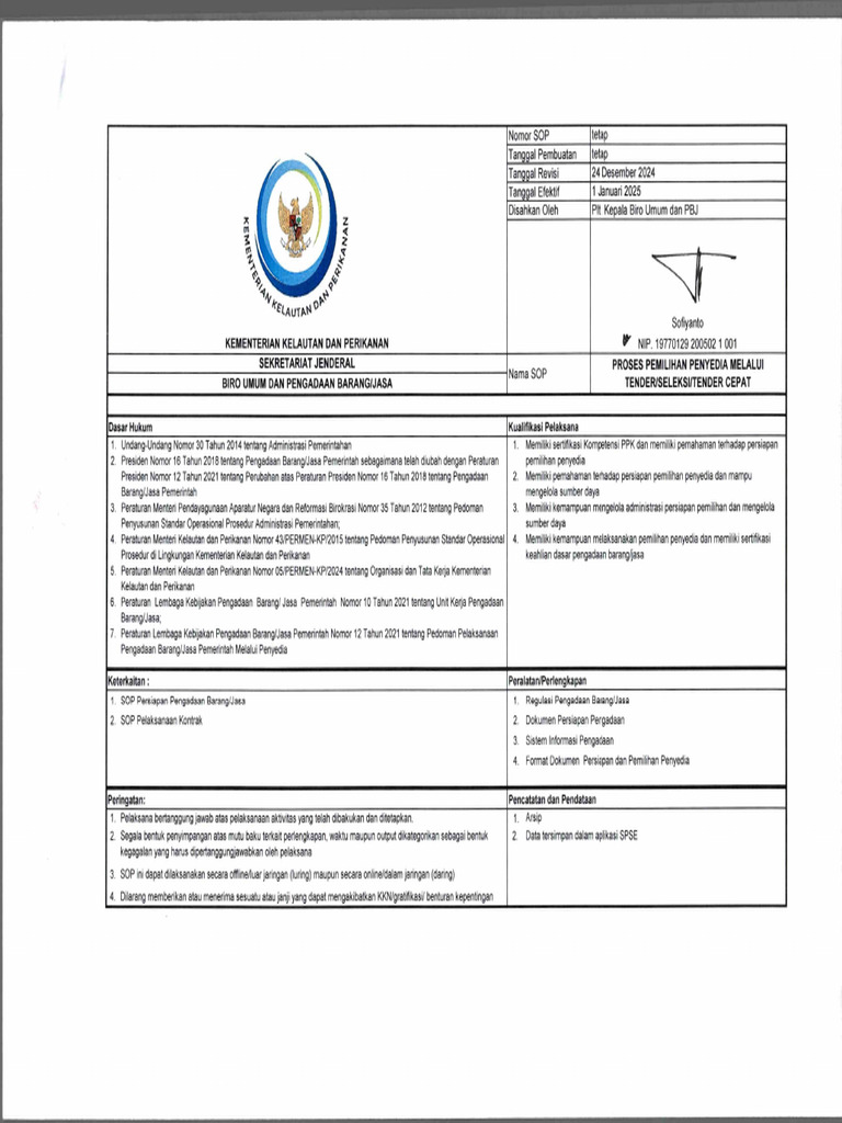 SOP Pemilihan Secara Tender | PDF