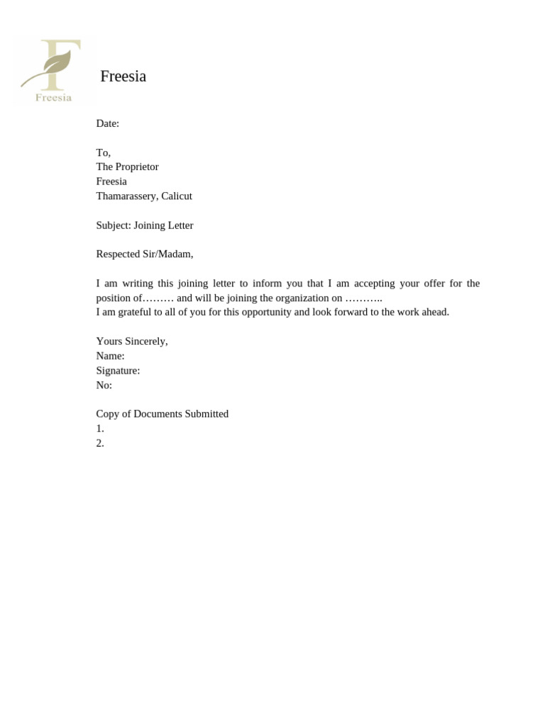 Joining Letter Format | PDF