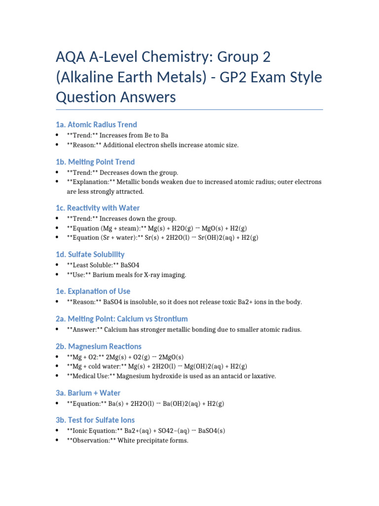 AQA Group2 Chemistry GP2 Answers | PDF