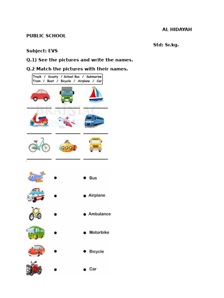 Senior KG EVS Worksheet Activities | PDF