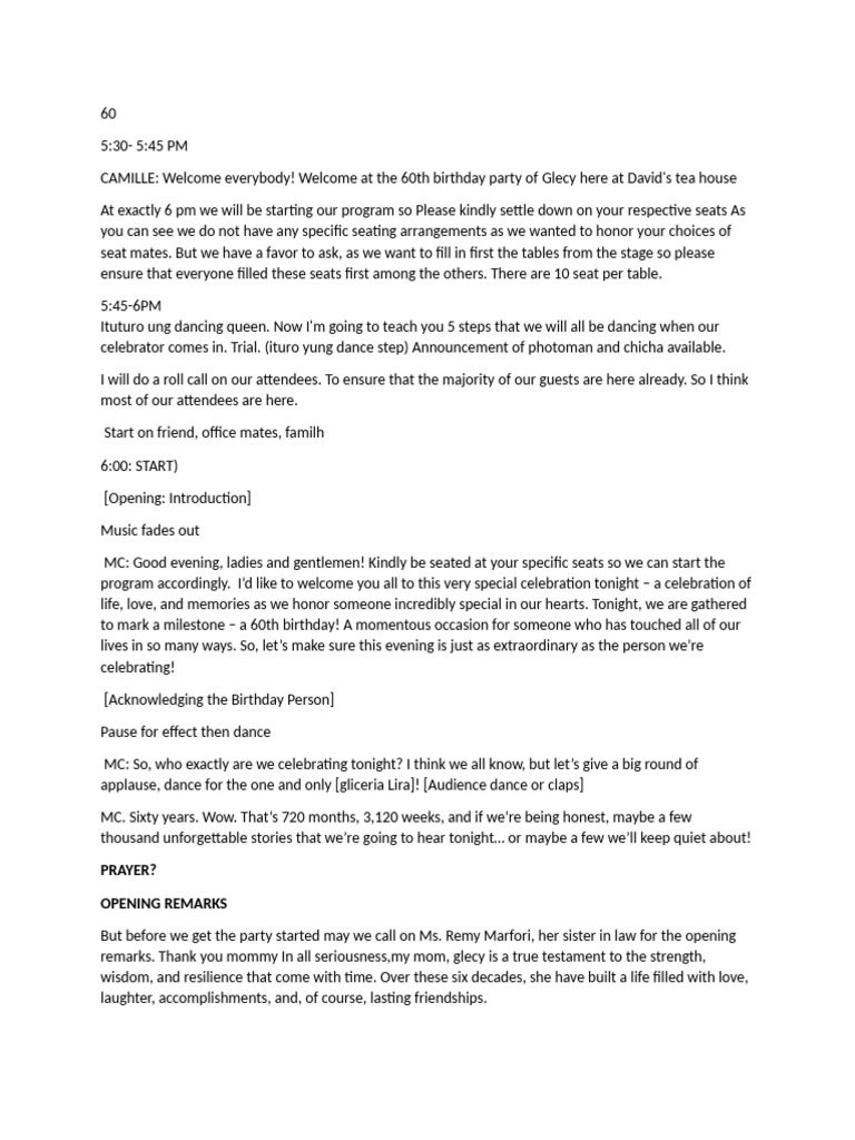 60th Birthday Party Sample Script | PDF