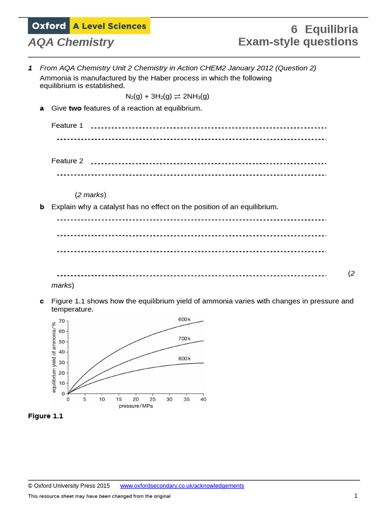 Exam Style Qs 6 Equilibria | PDF | Chemical Equilibrium | Chemical Reactions