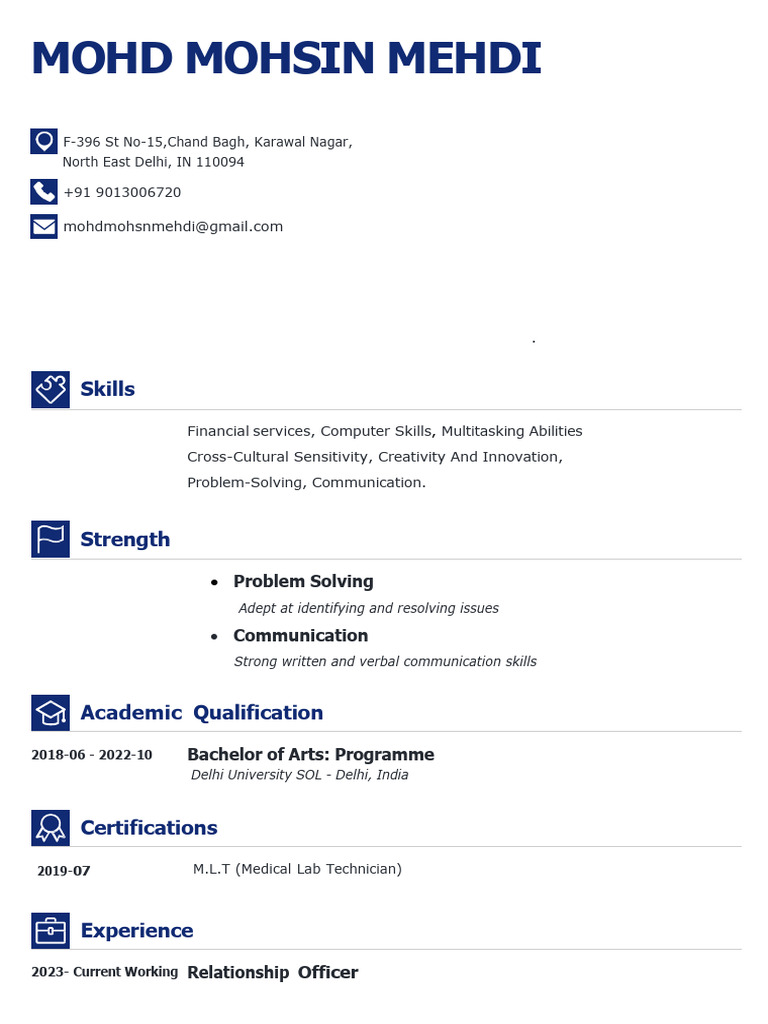 Mohd Mohsin Mehdi Resume | PDF | Communication | Learning