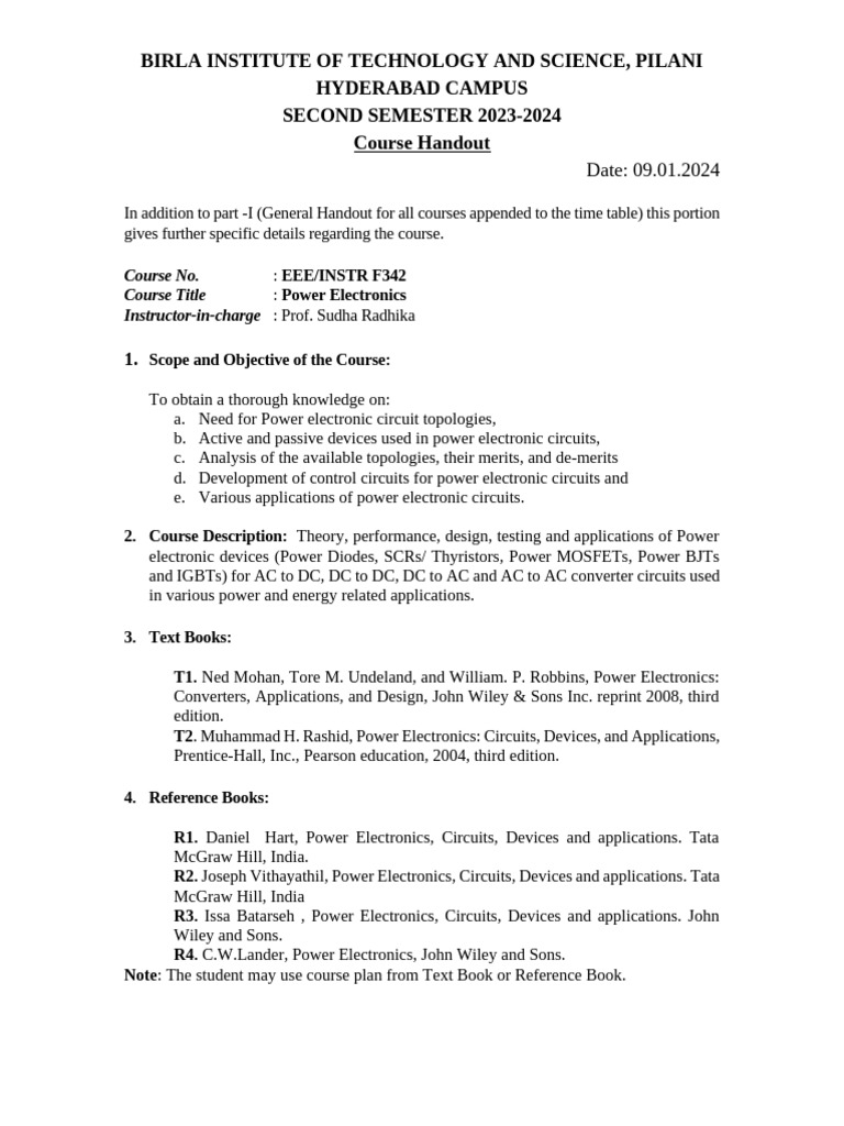 EEE (INSTR) F342 Power Electronics - 2024 | PDF | Power Electronics | Power Inverter