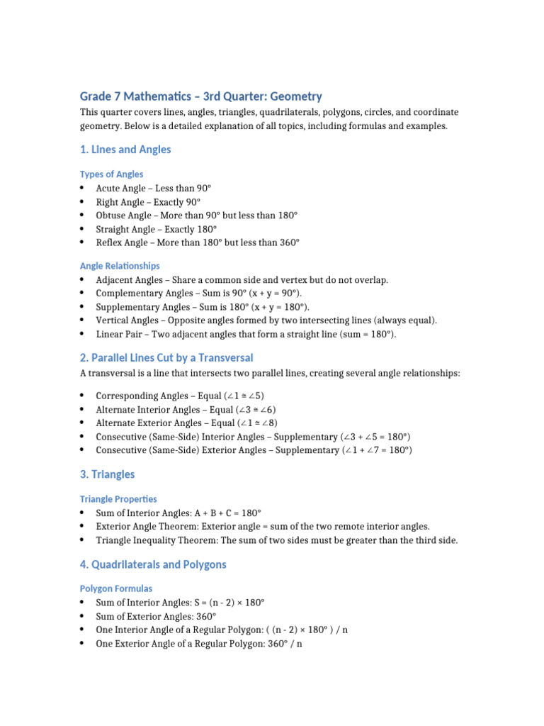 Grade7 Math 3rd Quarter Updated | PDF | Circle | Triangle