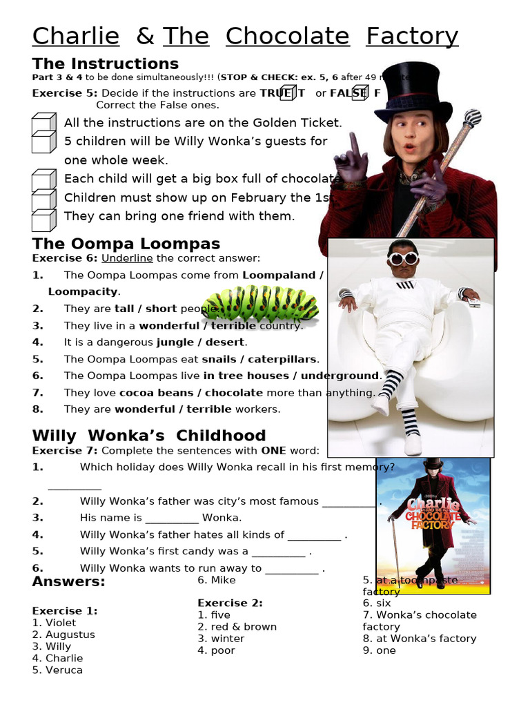 Charlie and The Chocolate Factory Worksheet | PDF | Chocolate | Sugar ...