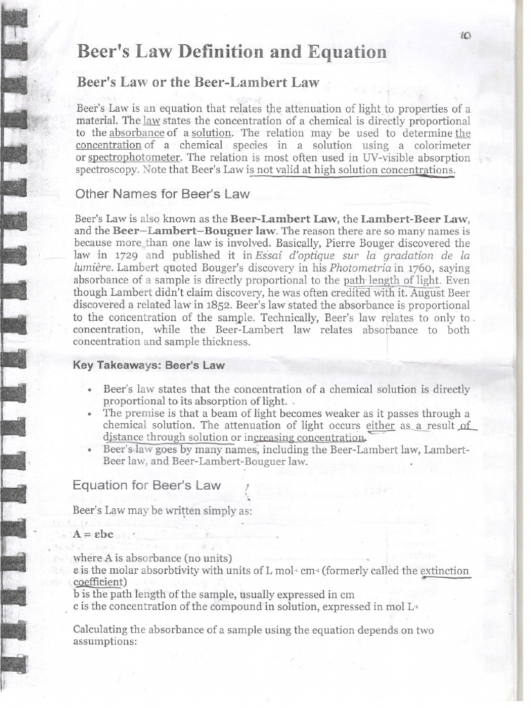 Beer Lambert's Law | PDF