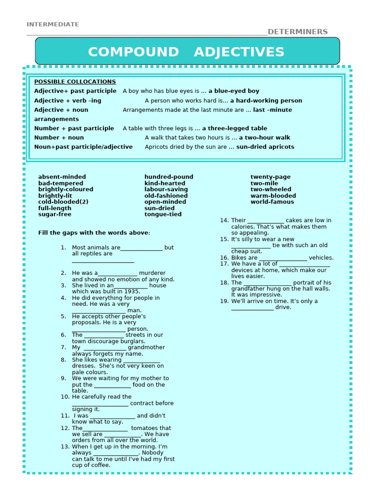 compound-adjective worksheet | PDF | Adjective | Linguistic Typology