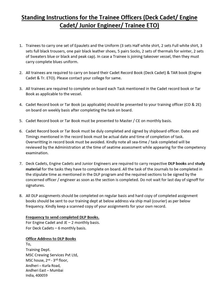 Standing Instructions For Trainee Officers-Sent To-Field Offices | PDF