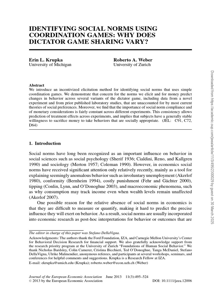 Social Norms in Dictator Games Explained | PDF | Experiment | Utility