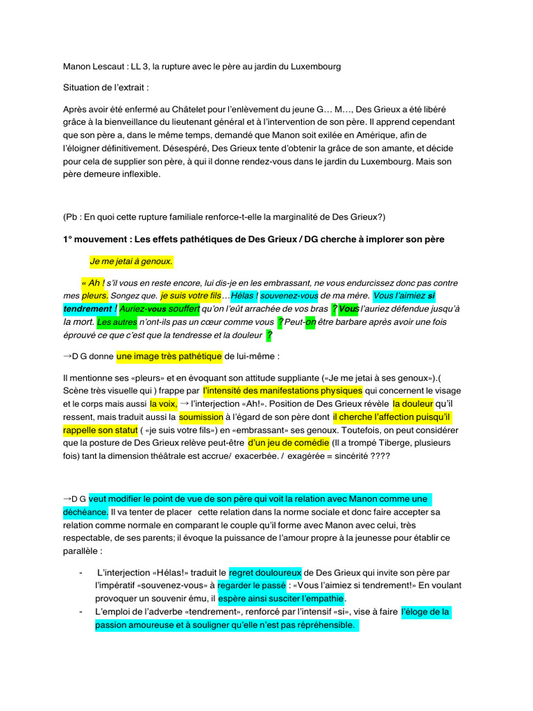 Manon Lescaut LL3 2025 Explication Complète | PDF