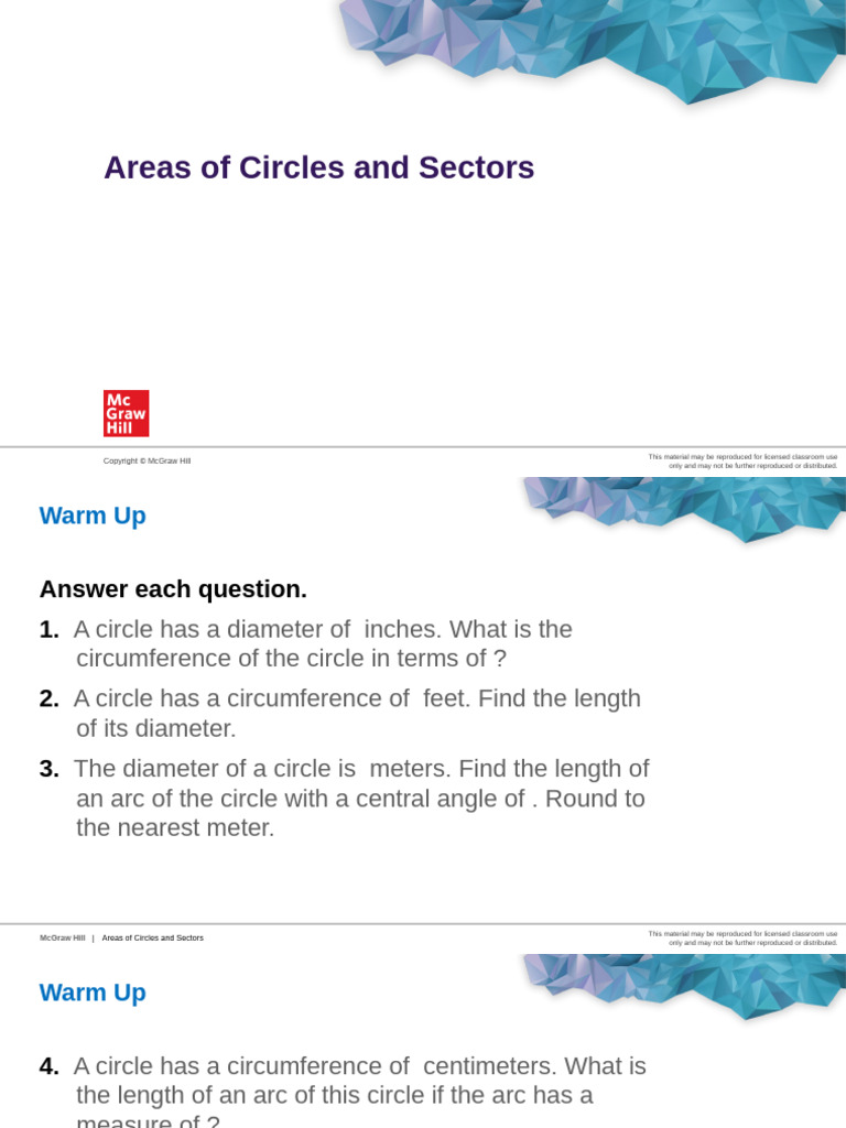 Areas of Circles and Sectors | PDF | Area | Circle