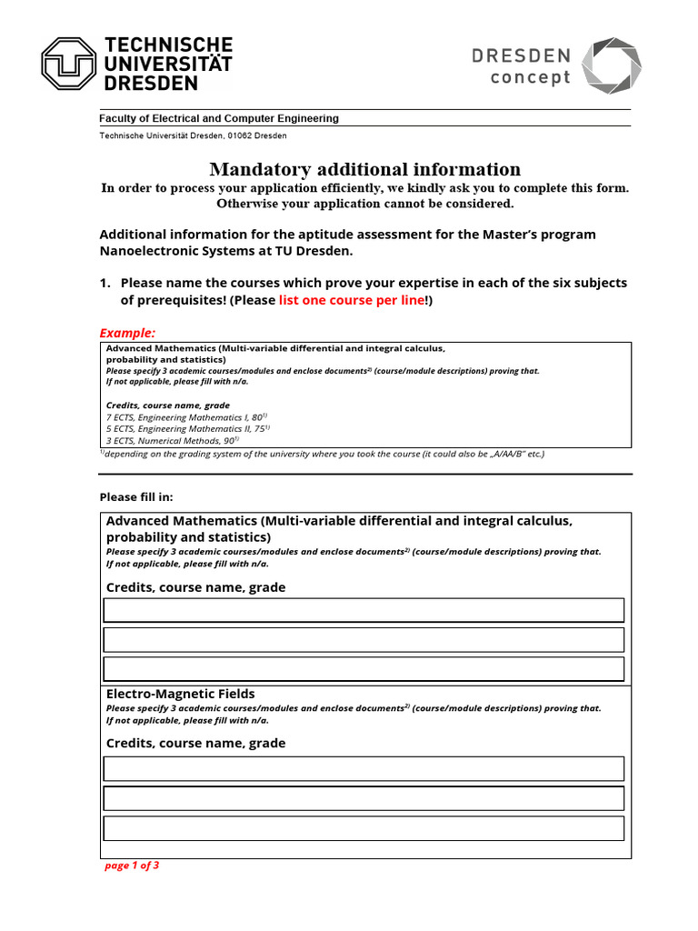 TU Dresden Master's Application Form | PDF | Mathematics | Statistics