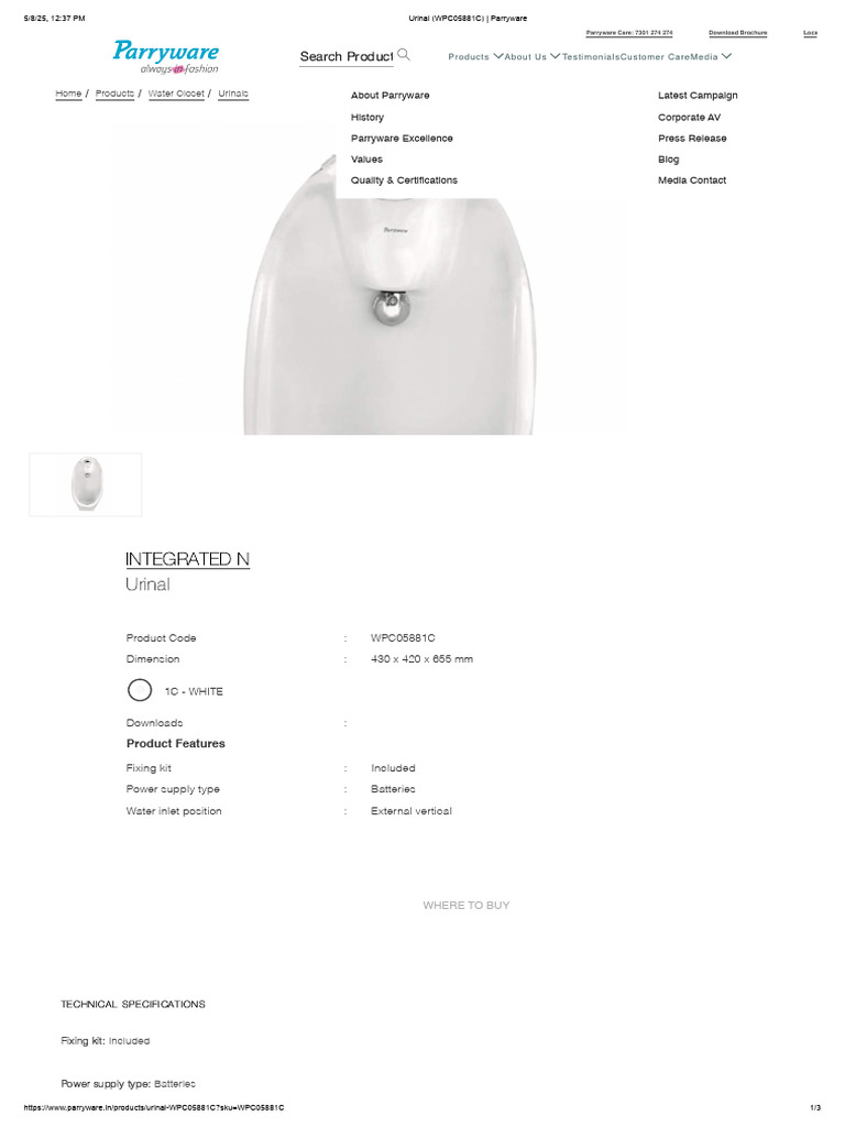 Urinal (WPC05881C) - Parryware | PDF