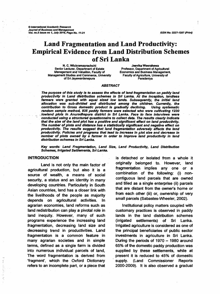 Land Fragmentation and Land Productivity Empirical Evidence From Land ...