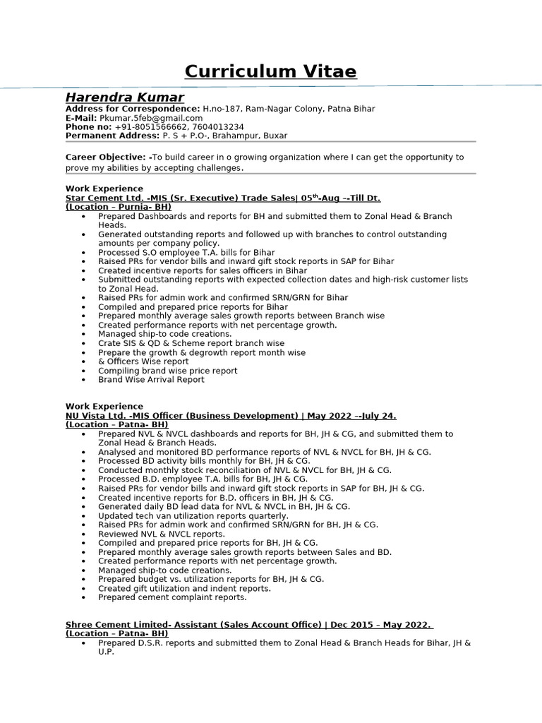 Curriculum Vitae-Harendra Kumar - BH | PDF