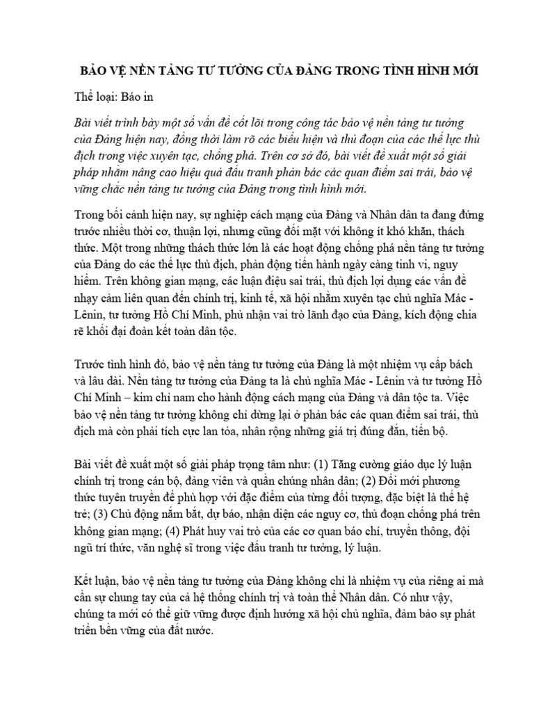 Bao Ve Nen Tang Tu Tuong Cua Dang Day Du Anh TL | PDF