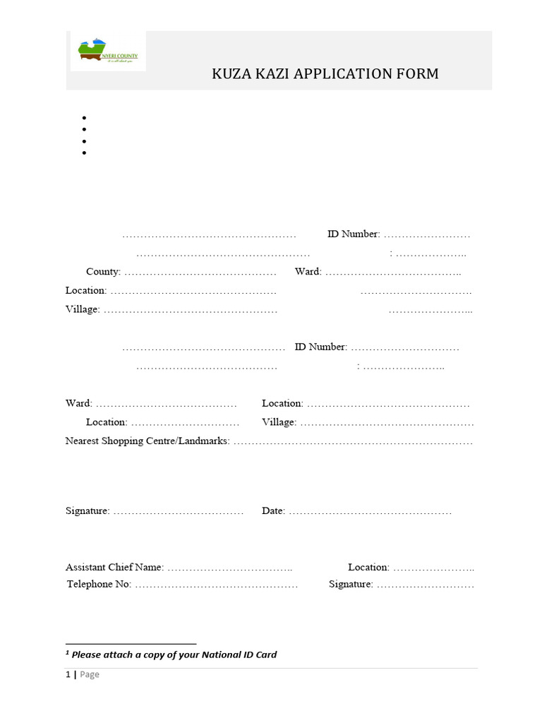 Kuza Kazi Application Form 1 | PDF