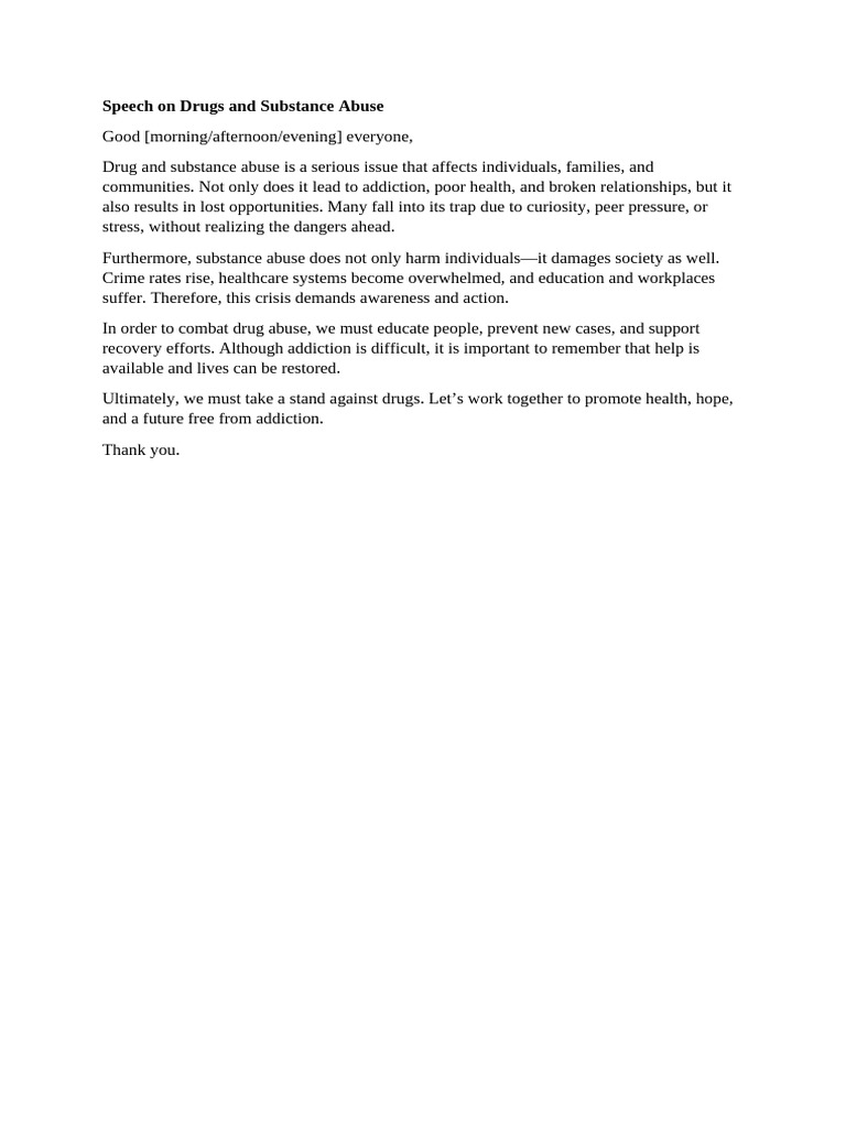 Speech On Drugs and Substance Abuse | PDF