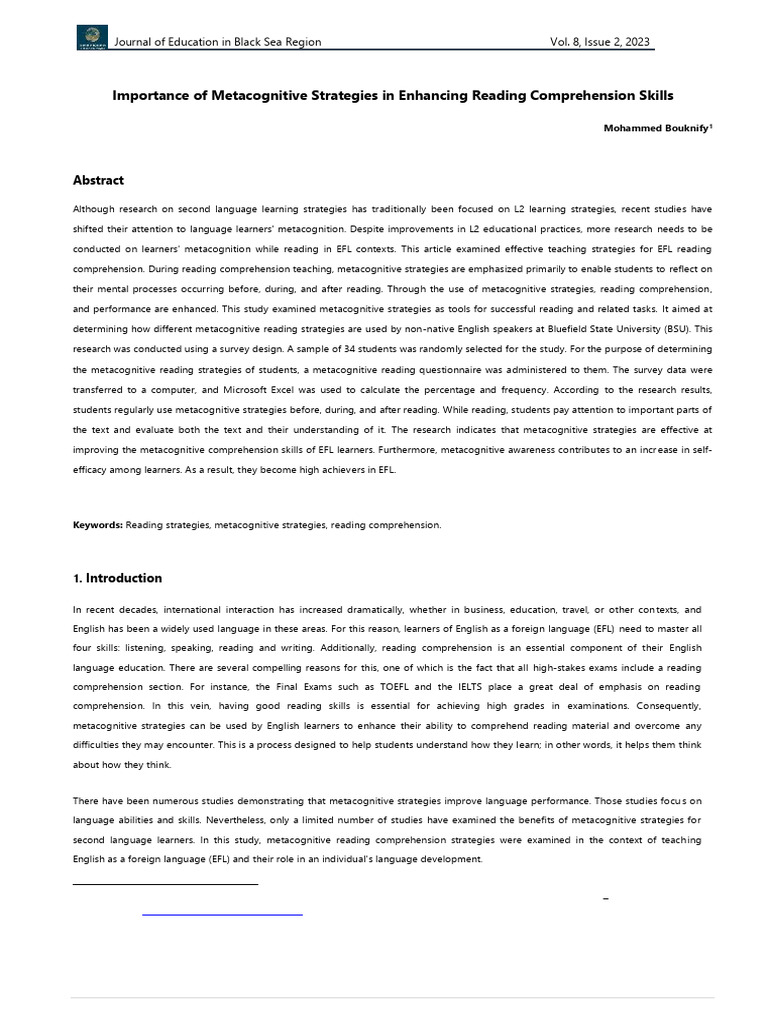 2023 MetacognitiveReading | PDF | Metacognition | Reading Comprehension