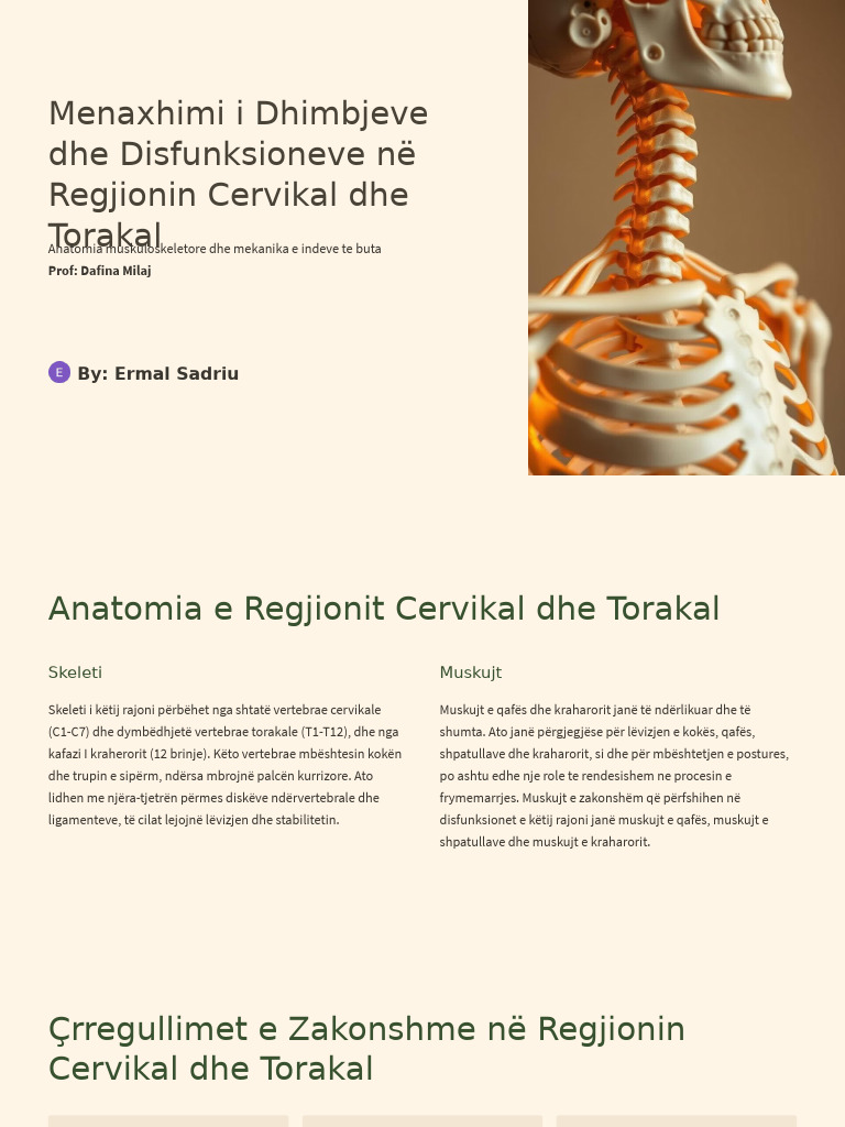 Fizioterapia Ne Disfunksionet e Regjionit Cervikal Dhe Torakal | PDF