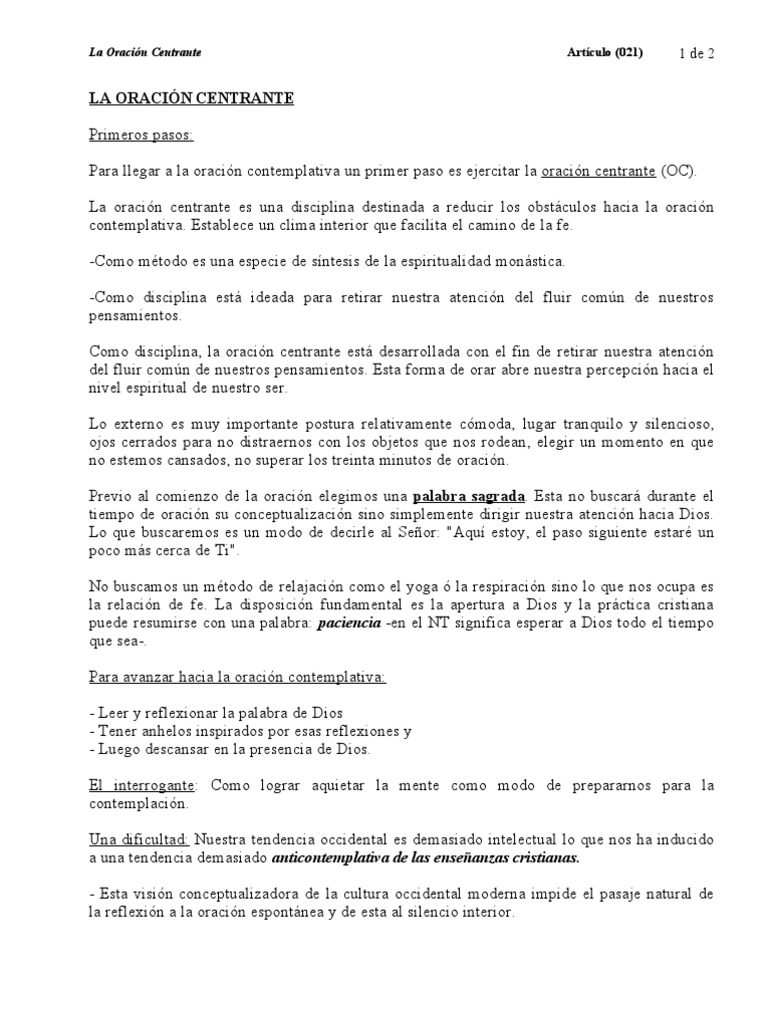 Oración Centrante | PDF | Oración | Fe